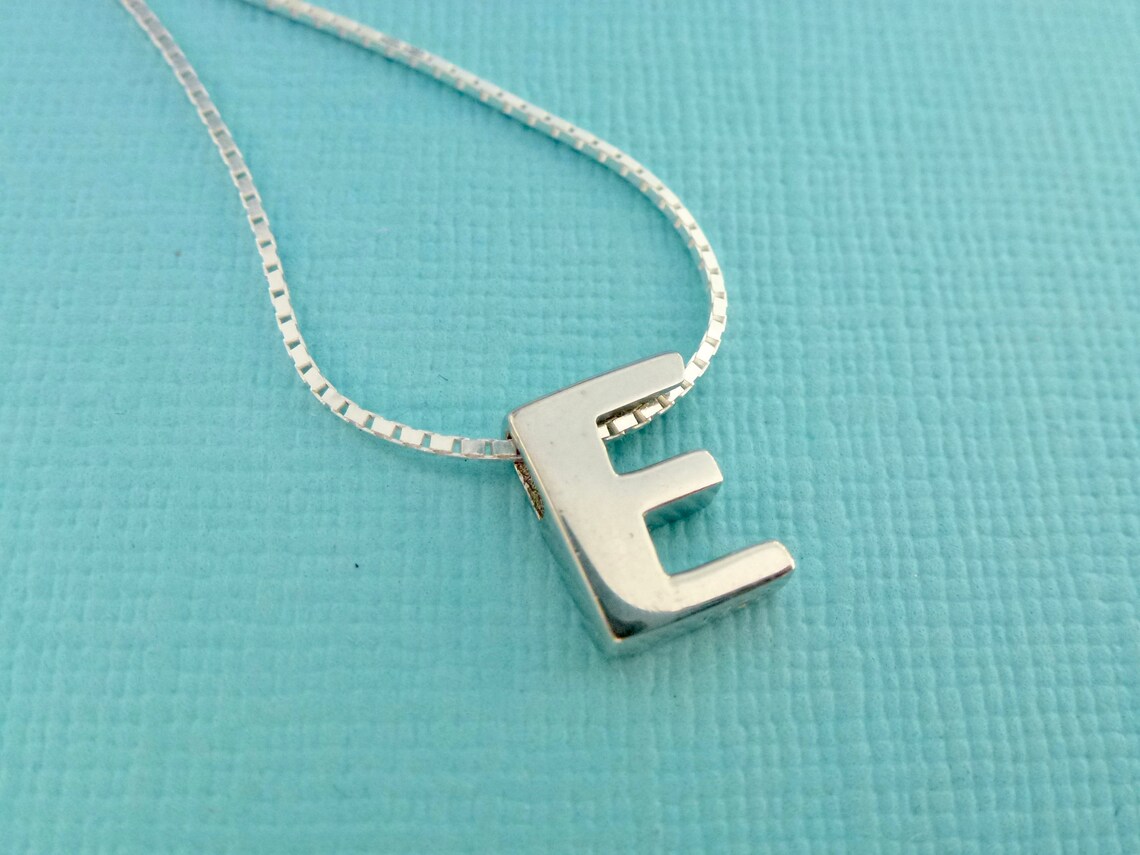 Sterling Silver 925 Initial Letter E Slider Pendant on A | Etsy