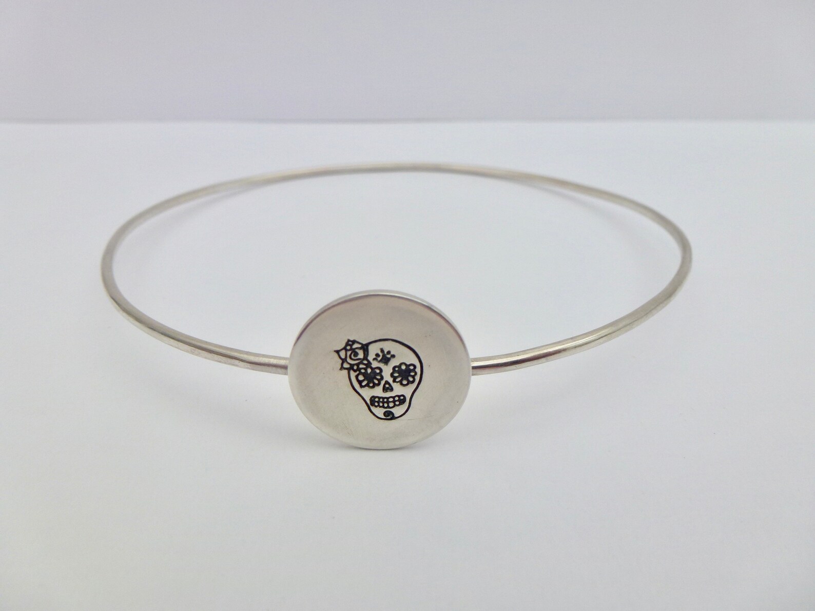 Sterling Silver 925 Lady Sugar Skull Bangle Bracelets Stacking | Etsy