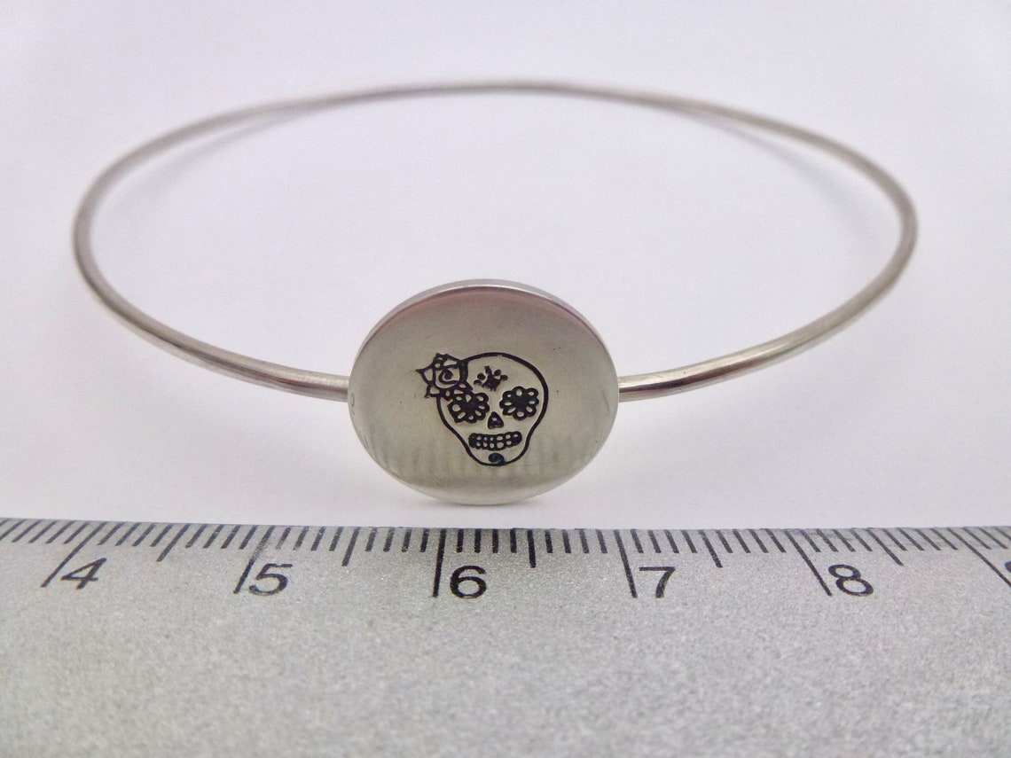 Sterling Silver 925 Lady Sugar Skull Bangle Bracelets Stacking | Etsy
