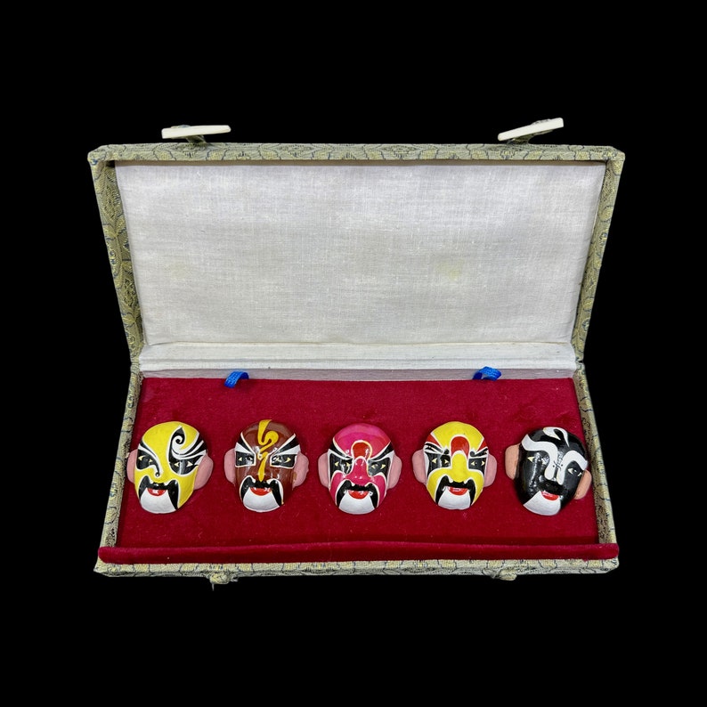 Collectible Vintage Chinese Theater Opera Masks - 5 Hand Painted ...