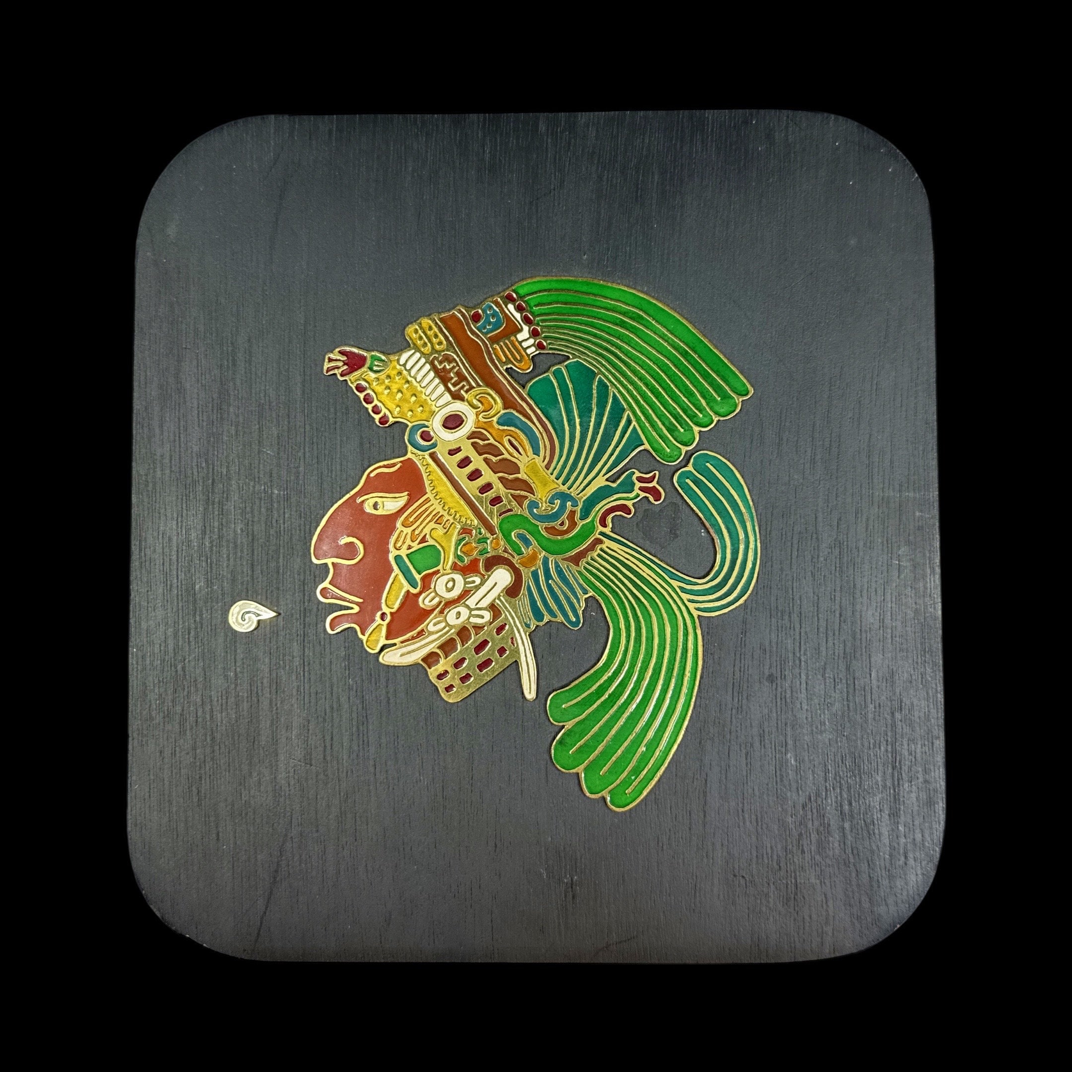 Penacho Vintage Maya Mexico Tuft of Feathers Wooden Plaque Wall Art ...