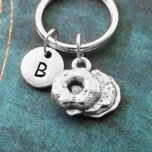 Bagel Keychain VERY SMALL Silver Bagel Keyring Personalized Keychain ...