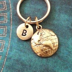Globe Keychain VERY SMALL Gold Globe Keyring Personalized Keychain ...