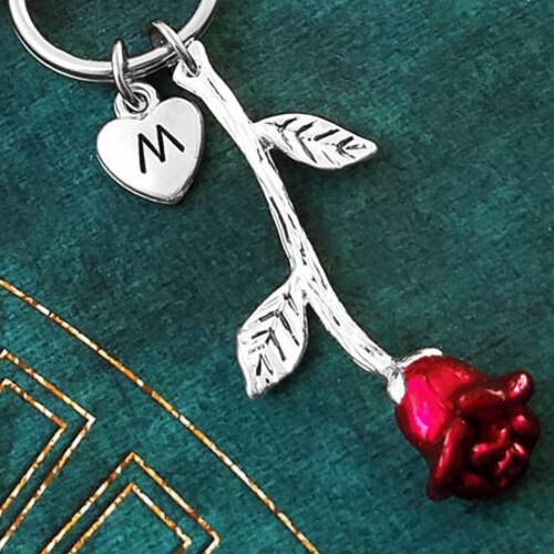 Red Rose Keychain SMALL Rose Charm Keychain Keyring Girlfriend | Etsy
