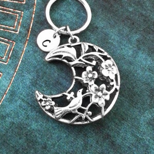 Moon Keychain Flower Moon Keyring Personalized Keychain Girlfriend ...