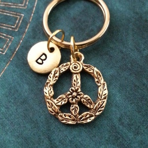 Peace Sign Keychain SMALL Personalized Keychain Flower Peace Symbol ...