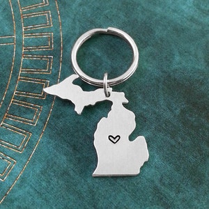 Michigan Keychain Personalized Hand Stamped Michigan Keyring Long ...