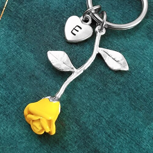Yellow Rose Keychain SMALL Rose Charm Keychain Keyring | Etsy