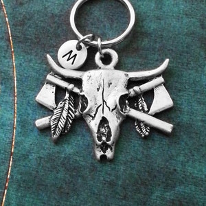 Bull Skull Keychain Steer Skull Keyring Native American Keychain ...
