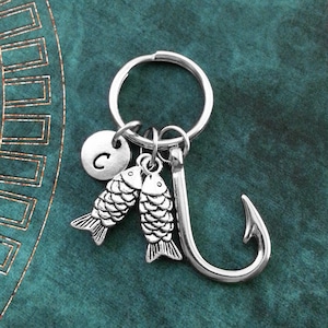 Fish Hook Keychain Silver Fishhook Keychain Engagement Keychain Fishing ...