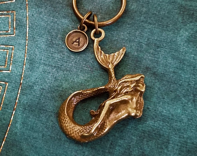 Mermaid Keychain SMALL Bronze Mermaid Keyring Personalized Keychain ...