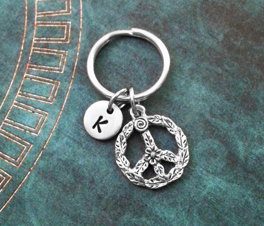 Peace Sign Keychain SMALL Personalized Keychain Flower Peace Symbol ...