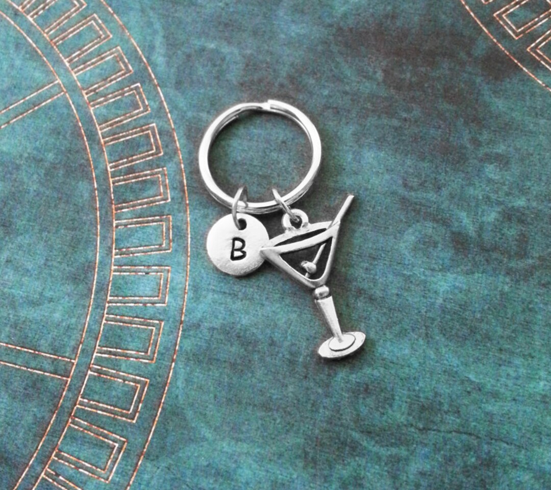 Martini Necklace Keychain VERY SMALL Alcohol Keychain Personalized ...
