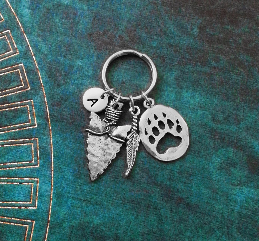 Bear Claw Keychain SMALL Arrowhead Keychain Feather Keychain Hunter ...