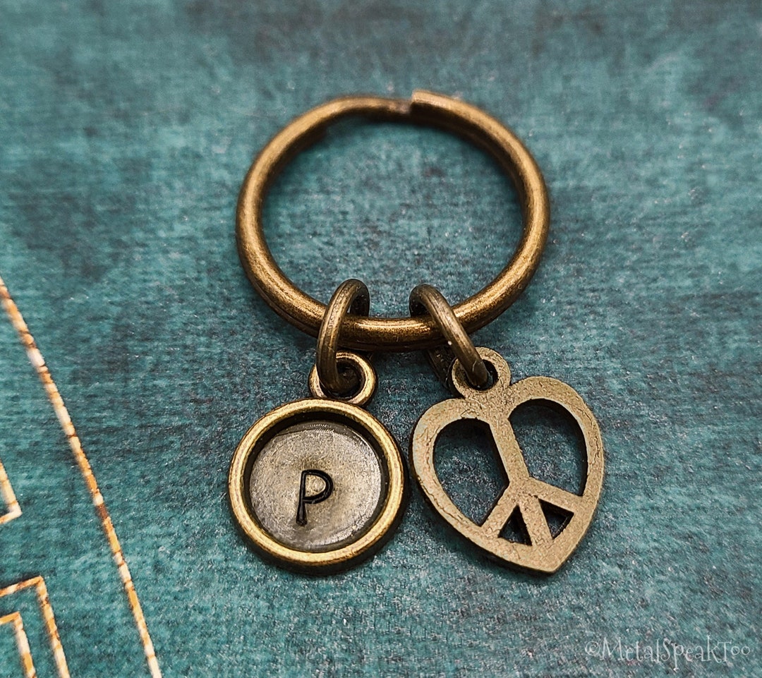 Peace Sign Keychain VERY SMALL Bronze Peace Sign Keyring Peace Sign ...