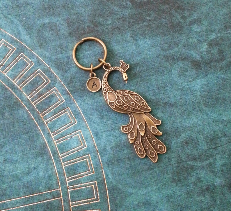 Peacock Keychain Bronze Peacock Keyring Animal Charm Keychain - Etsy