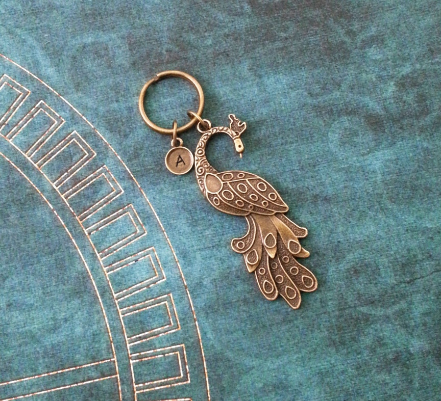 Peacock Keychain Bronze Peacock Keyring Animal Charm Keychain | Etsy