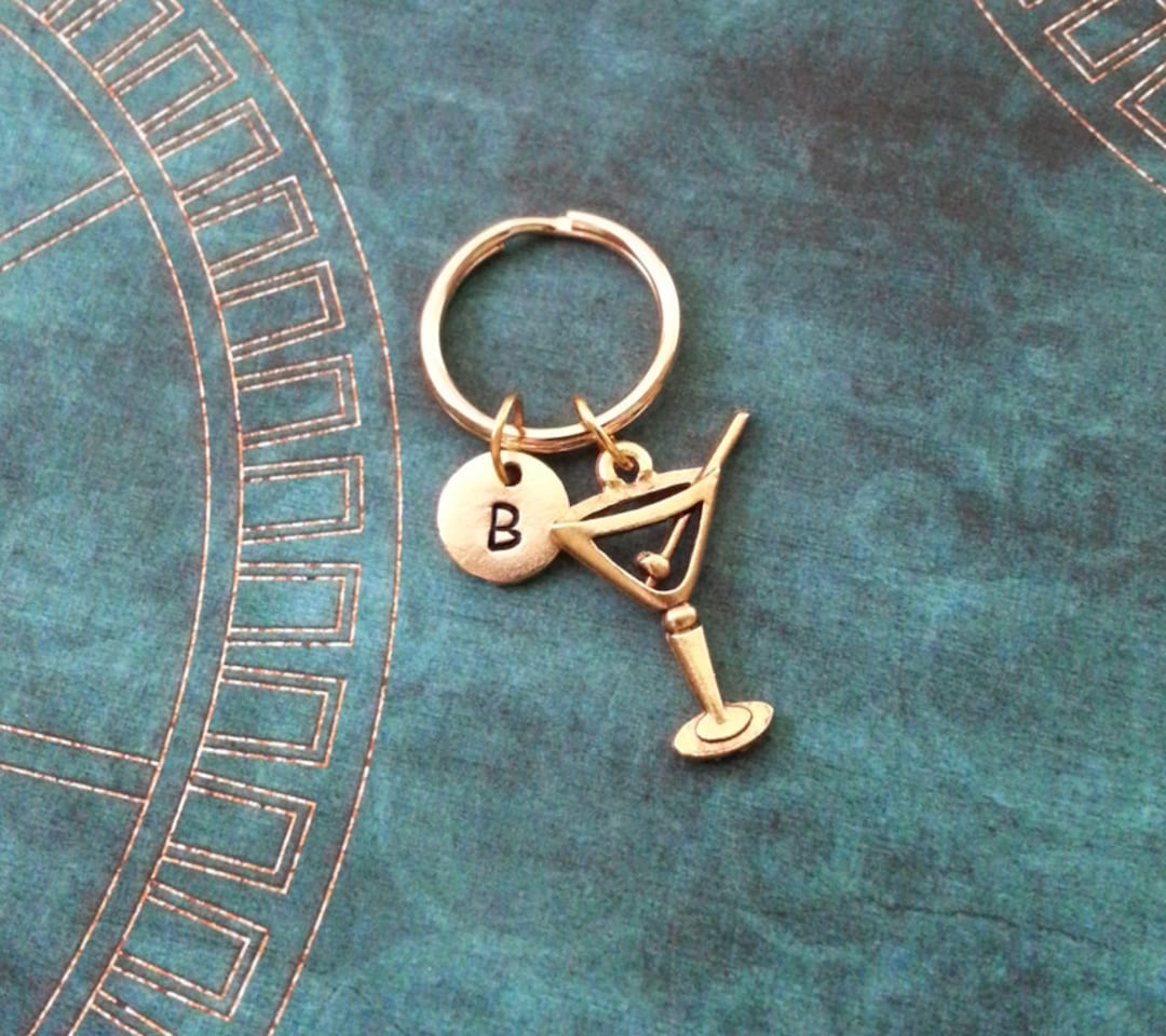 Martini Necklace Keychain VERY SMALL Alcohol Keychain Personalized Gold ...