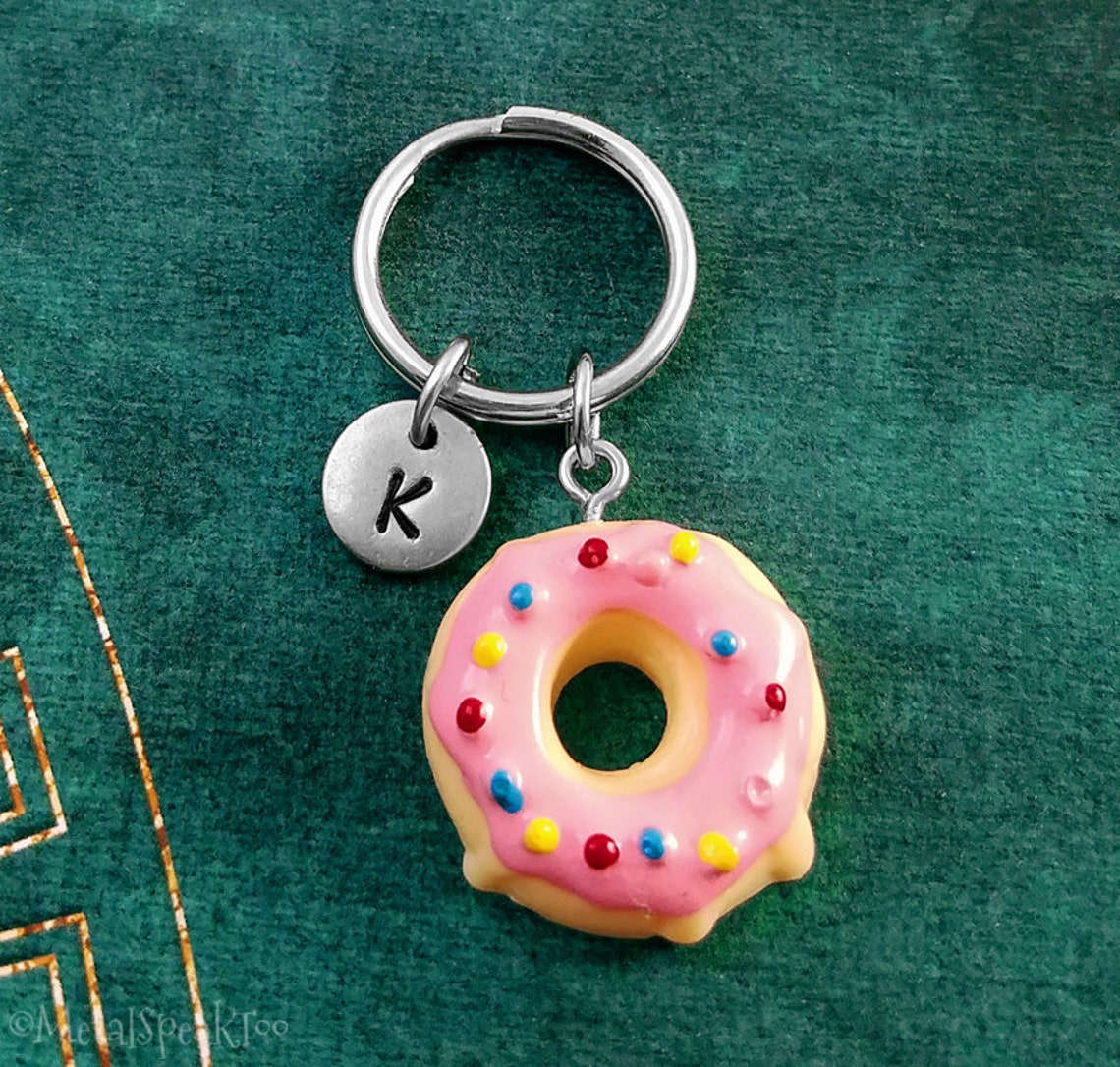 Donut Keychain SMALL Pink Donut Keyring Donut with Sprinkles | Etsy