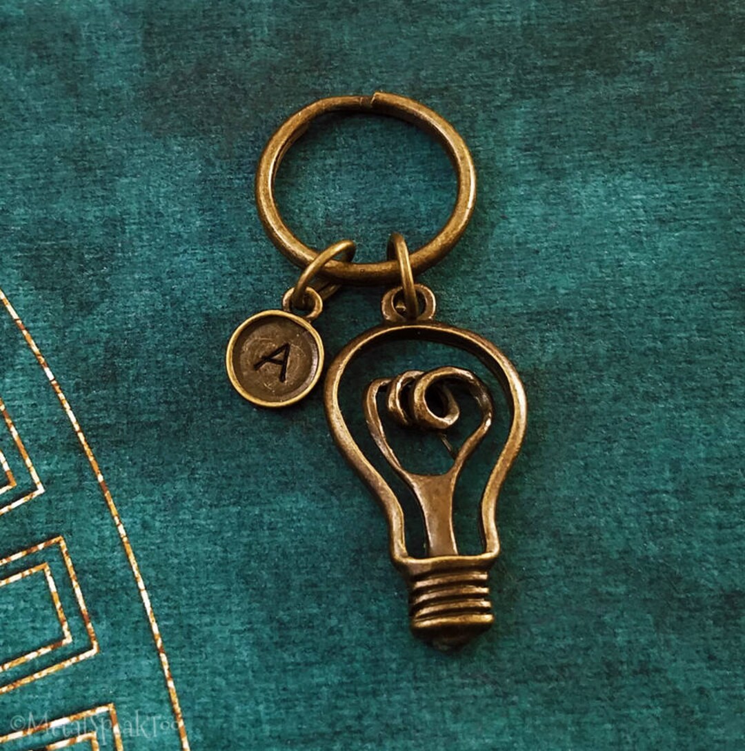 Lightbulb Keychain SMALL Bronze Light Bulb Keychain Light Keychain ...