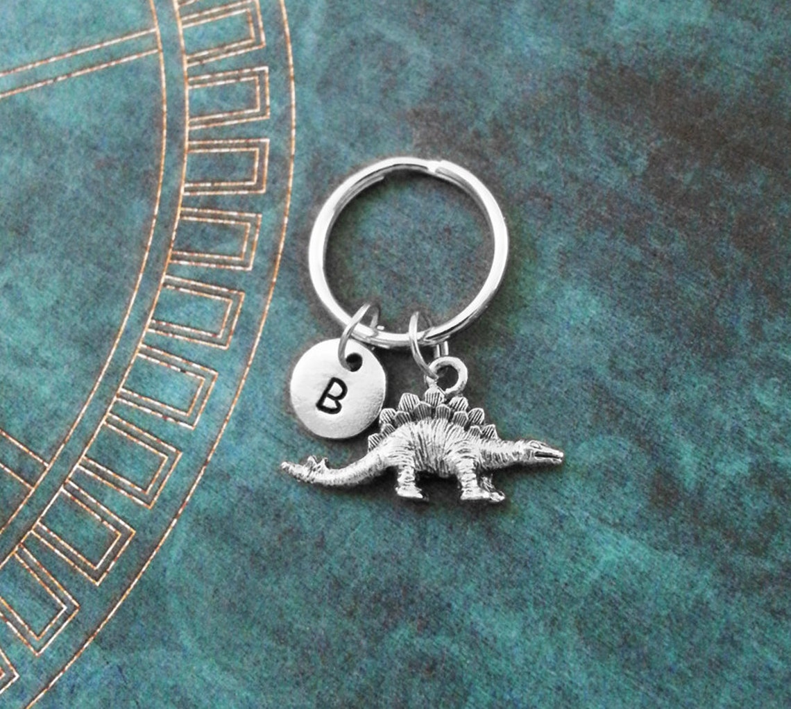 Dinosaur Keychain VERY SMALL Stegosaurus Keychain Personalized Keychain ...