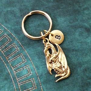 Dragon Keychain VERY SMALL Gold Dragon Keyring Personalized Keychain ...
