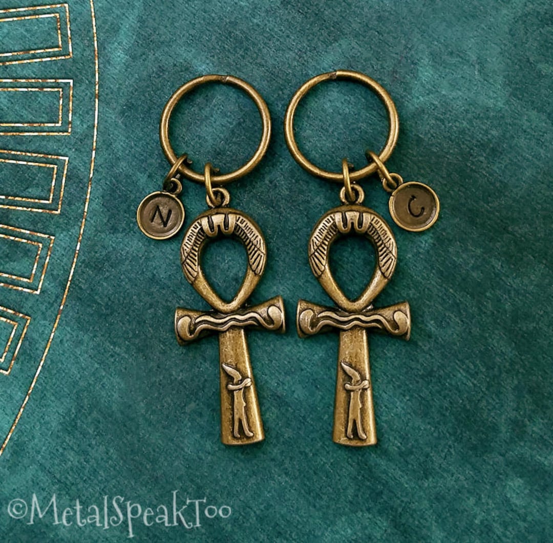 Ankh Keychain SET of 2 SMALL Ankh Charm Keychains Personalized Initial ...