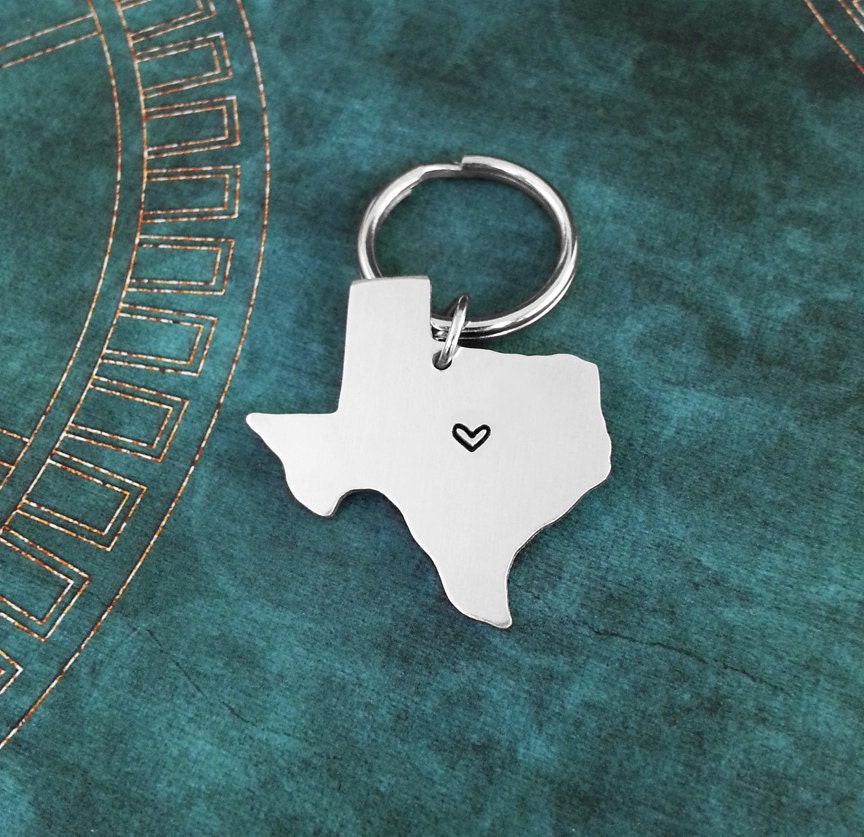 Texas Keychain Personalized Hand Stamped Texas Keyring Long - Etsy