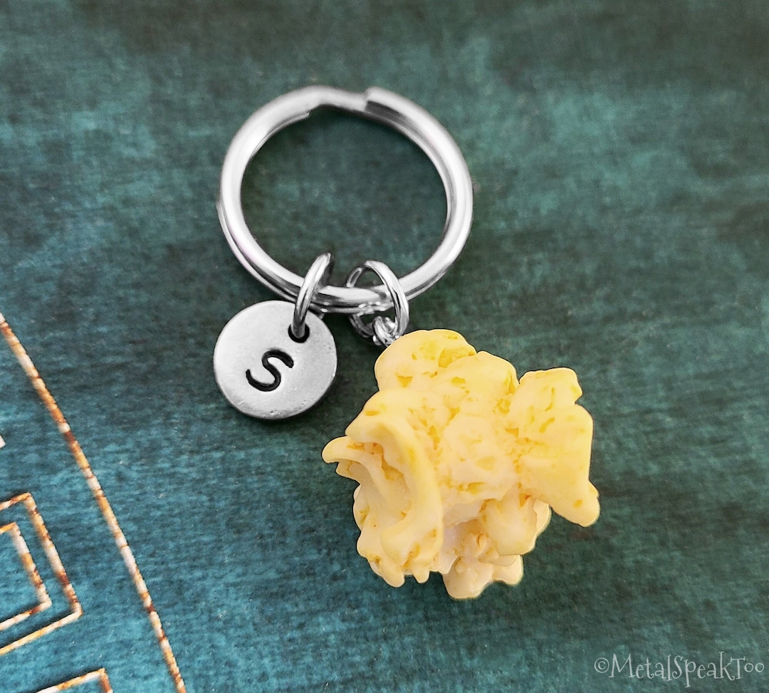 Popcorn Keychain SMALL Buttered Popcorn Keyring Personalized Initial ...