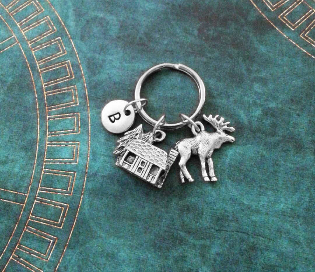 Cabin Keychain VERY SMALL Silver Moose Keychain Personalized Keychain ...