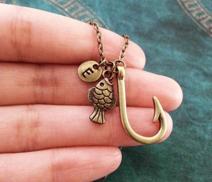Fish Hook Keychain SMALL Bronze Fishhook Keychain Personalized - Etsy