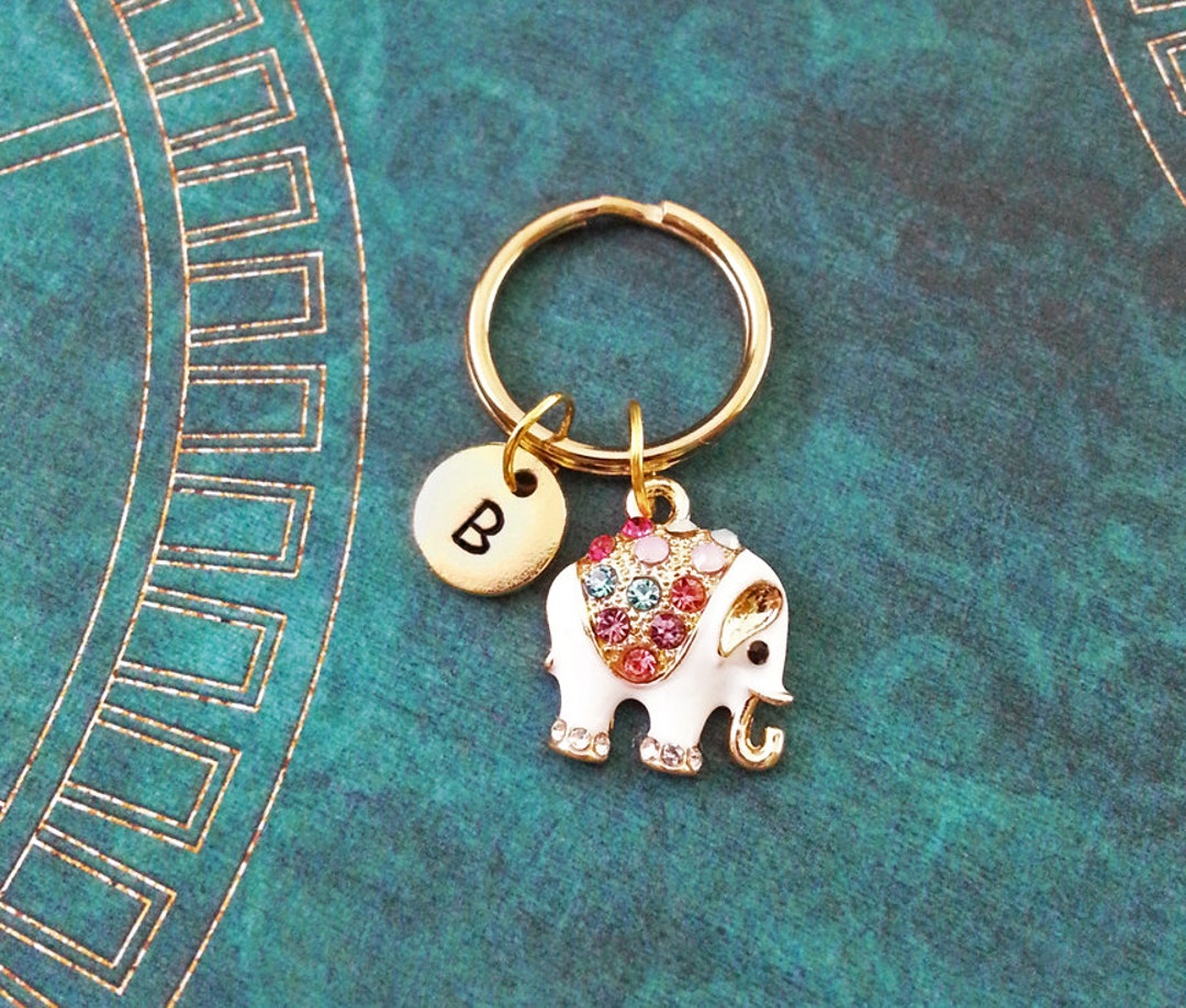 Elephant Keychain VERY SMALL White Elephant Keyring Personalized ...