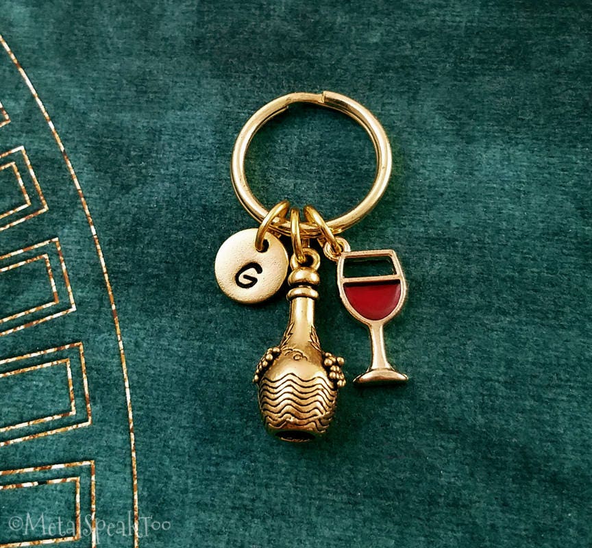 Wine Bottle Keychain SMALL Wine Keyring Red Wine Glass | Etsy