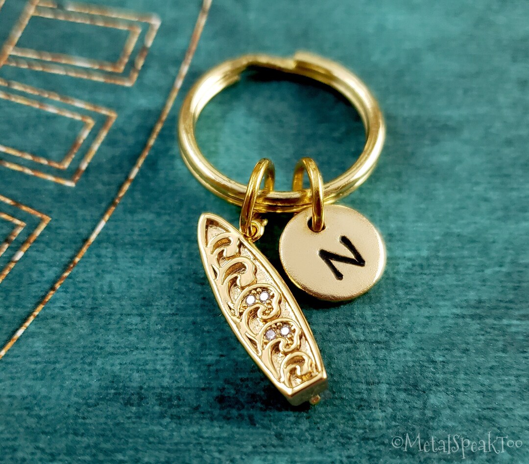 Surfboard Keychain SMALL Rhinestone Charm Keychain Surfer Surfing ...