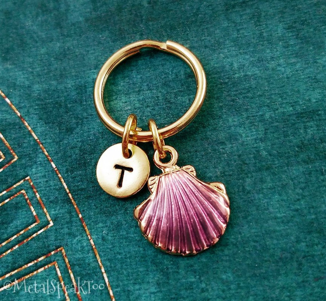 Seashell Keychain SMALL Purple Shell Keychain Seashell Keyring - Etsy