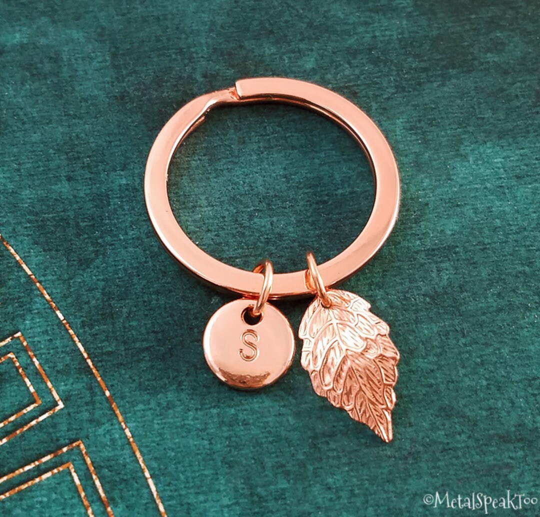 Leaf Keychain VERY SMALL Leaf Keyring Rose Gold Keychain - Etsy