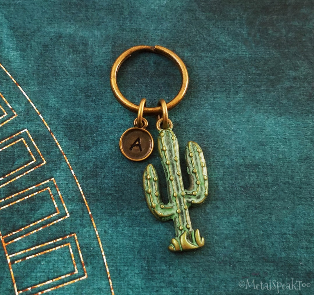 Cactus Keychain SMALL Bronze Cactus Keyring Desert Keychain ...