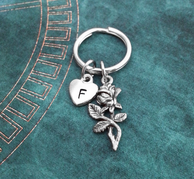Rose Keychain SMALL Rose Charm Personalized Key Ring - Etsy