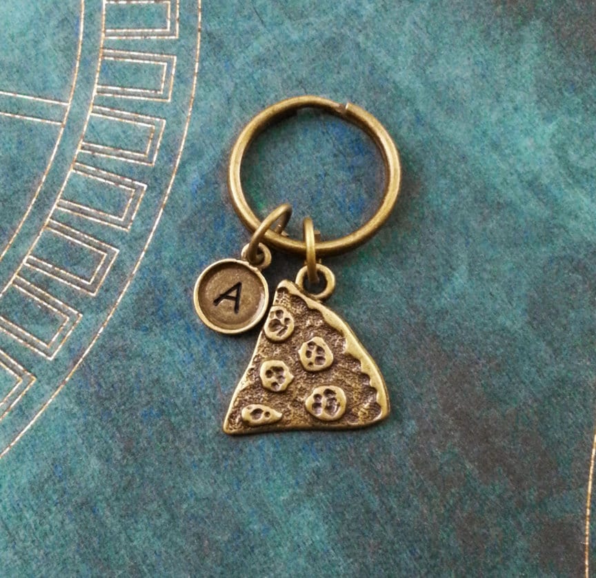 Pizza Keychain SMALL Bronze Pizza Slice Keychain Personalized - Etsy