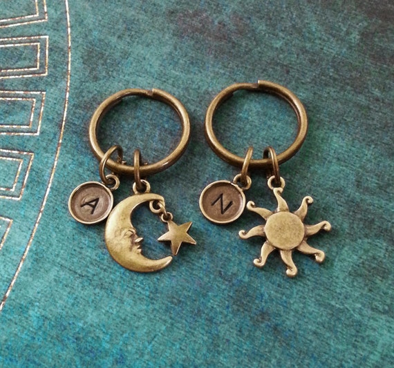 Sun Keychain SET of SMALL Sun and Moon Keychains Bronze | Etsy
