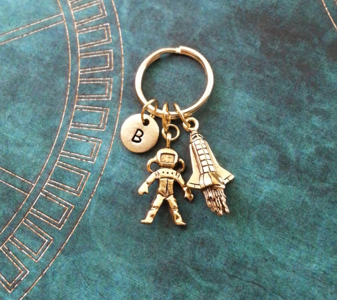Astronaut Keychain SMALL Spaceship Keychain Personalized Keychain Gold ...