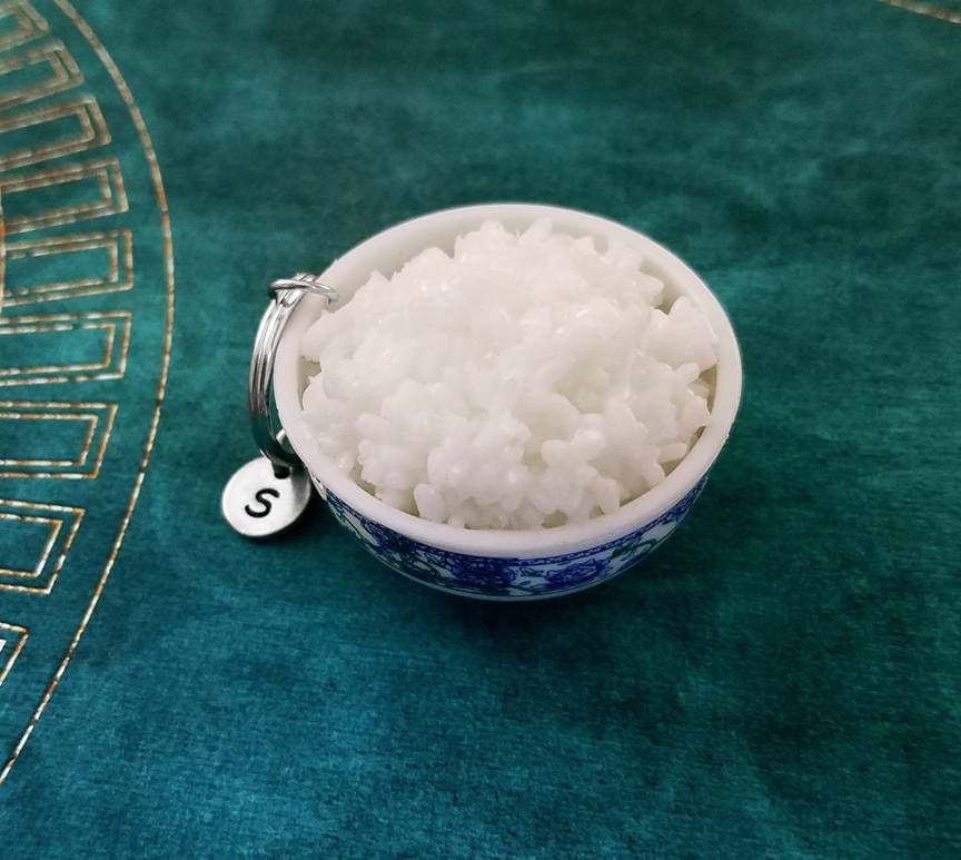 Rice Keychain LARGE Rice Bowl Keychain Rice Keychain Chinese - Etsy