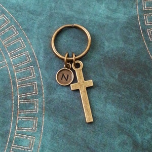 Cross Keychain VERY SMALL Bronze Cross Keyring Cross Charm Keychain ...