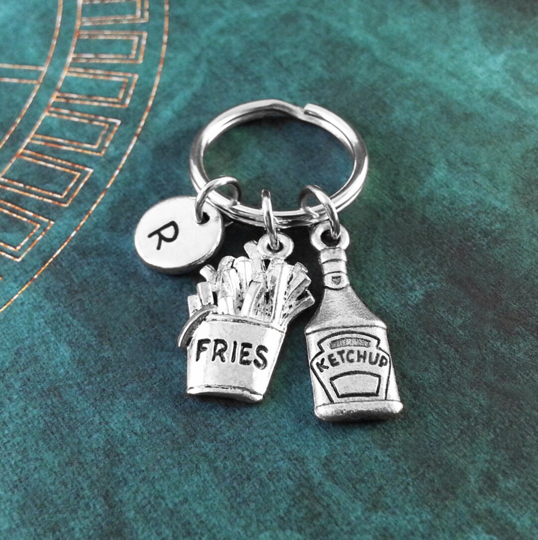 French Fries and Ketchup Keychain, Fast Food Key Ring Personalized ...