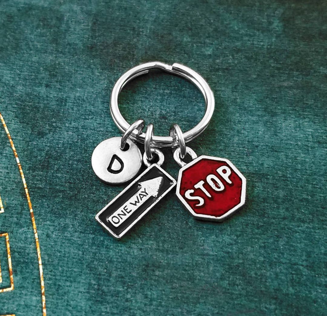 Stop Sign Keychain VERY SMALL One Way Keychain Initial Keychain Driving ...