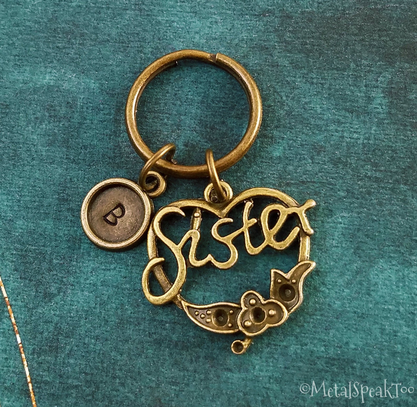 Sister Keychain SMALL Filigree Heart Keychain Sister Keyring Bronze ...