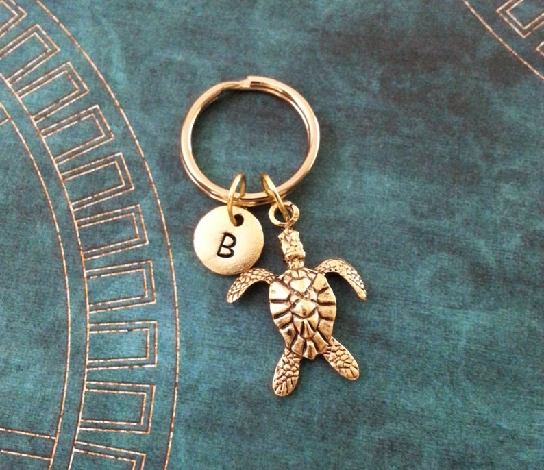Turtle Keychain VERY SMALL Gold Tortoise Keychain Personalized Keychain ...