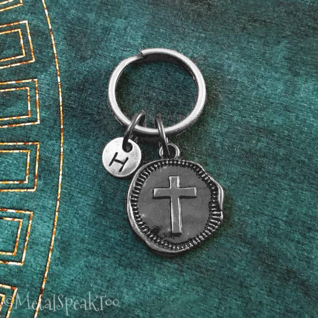 Black Cross Keychain SMALL Gunmetal Cross Keyring Coin Charm Christian ...