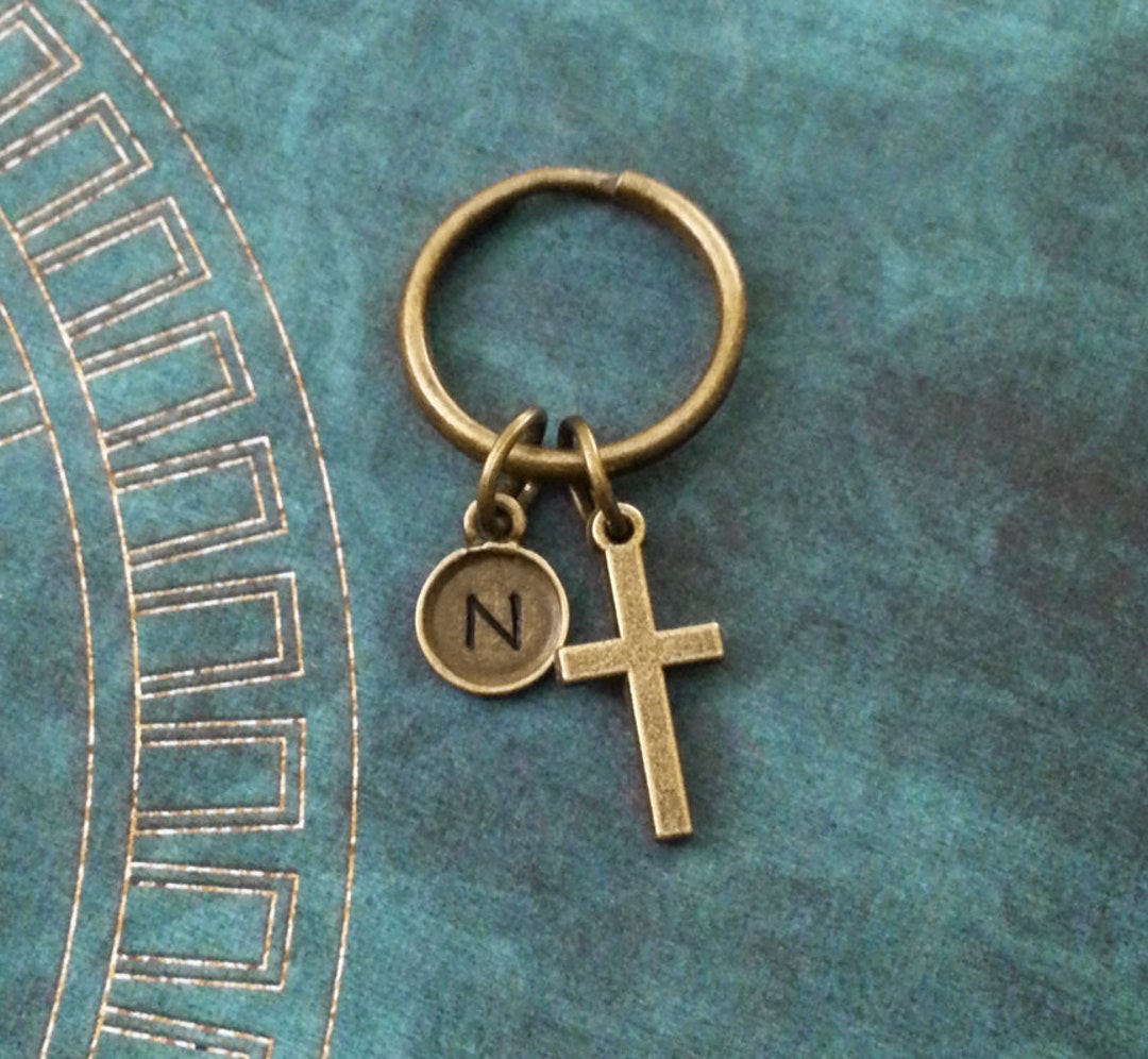 Cross Keychain VERY SMALL Bronze Cross Keyring Cross Charm Keychain ...