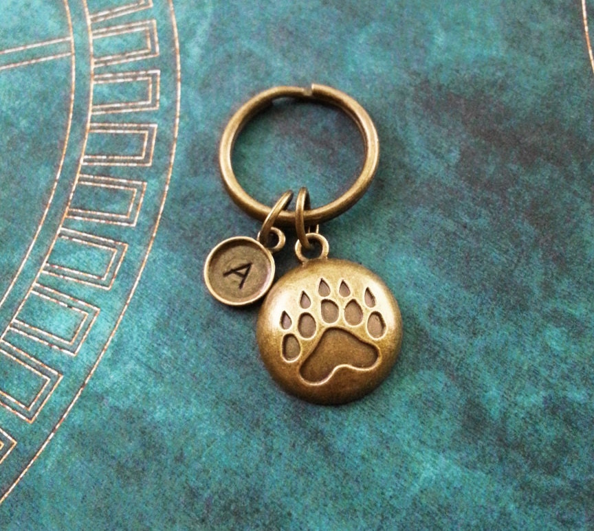 Bear Claw Keychain SMALL Bronze Paw Print Keychain Personalized ...